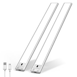 JACKYLED 2 Pack 16in Under Cabinet Lights for Kitchen, Under Cabinet Task Lighting Updated Wave Sensor Indoor, 65 LED Rechargeable 3000mAh Battery Under Counter Lights in Kitchen, Closet, Bedroom