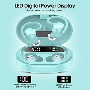 Wireless Earbuds, 2023 New Ultralight Sport Bluetooth 5.3 Headphones In Ear with LED Display, Built-in Mic Earphones, IPX7 Waterproof Wireless Headphones with Earhooks for Gym Workout (Blue)