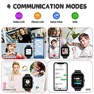 cjc 4G Smart Watch for Kids with SIM Card , Kids Phone Smartwatch GPS Position , Call Voice & Video Chat, SOS, WiFi, Music，Watch with Lanyard for Children Ages 3-12 Ship from US (Black)