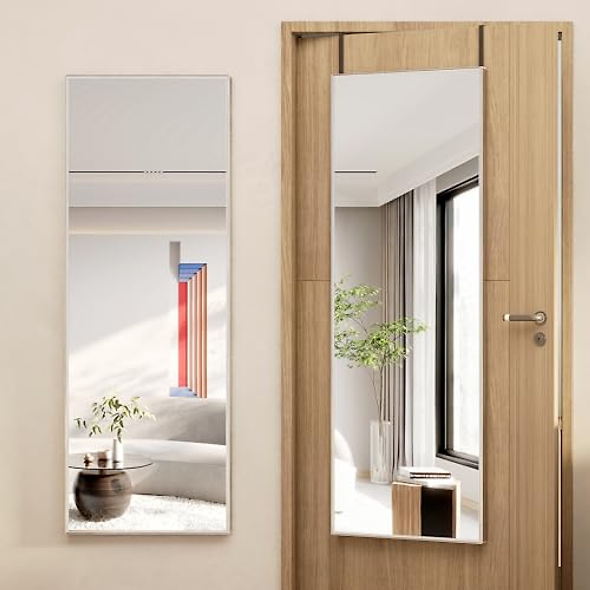 LVSOMT Full Length Mirror, 47"x14" Full Body Mirror, Wall Mounted Mirror, Over The Door Hanging Mirror, Long Mirror for Bedroom Living Room Locker Room, Aluminium Alloy Frame (Silver)