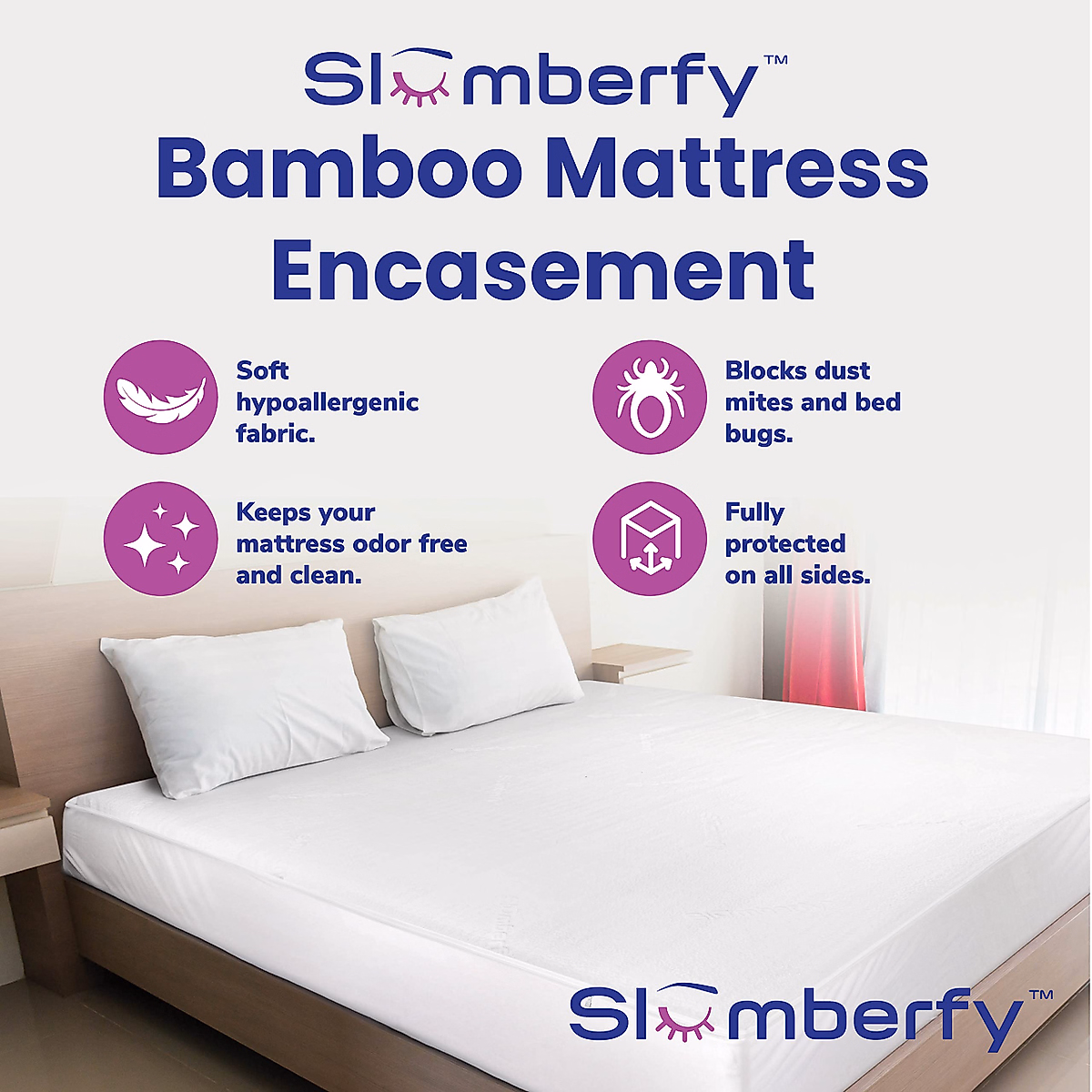 Cal King Size Waterproof Bamboo Mattress Encasement by Slumberfy - Premium Skin-Safe Mattress Protector with 360° EZ Zipper, Lab-Tested Bed Bug Protection, Zippered Encasement (72x84 in)