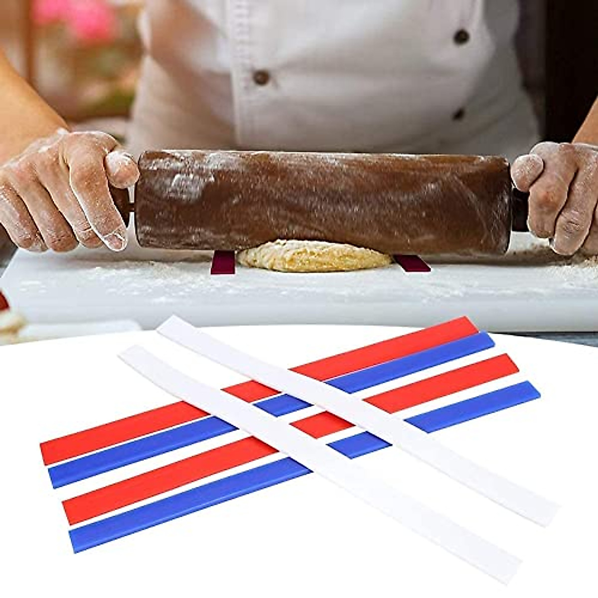 HERCHR 6Pcs Silicone Rolling Pin Guides, Dough Leveler Sticks Dough Ruler Measuring Dough Strips Guides Pastry Ruler Perfection Sticks for Thickness Guide Pastry Cookie Kitchen Restaurant