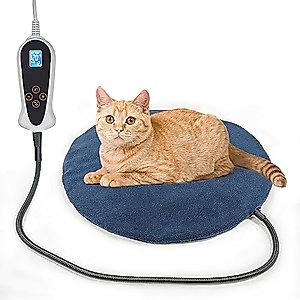 RC SLL Cat Heating Pad,Heated Cat Bed Indoor Electric Warming Cat Bed,Upgraded Adjustable Controller,Waterproof Kitten Heating Pad with Chew Resistant Steel Cord(PVC,Round-Ø15.5inch)