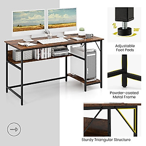 Tangkula 55 Inch Computer Desk with 4 Power Outlets & 2 USB Ports, Home Office Desk with Built in Charging Station with Switch, Computer Workstation Writing Study Desk with Storage Shelf & CPU Stand