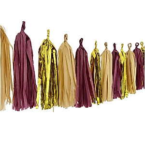 15PCS DIY Tissue Tassel Garland Kit Kraft Burgundy Gold Party Streamers Bunting Banner Backdrop for Wedding Party Bridal Shower Centerpieces Table Decorations