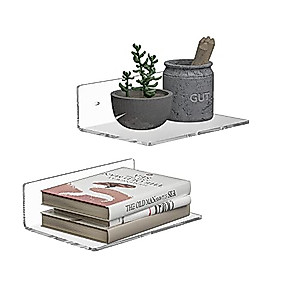 Sezanrpt 9 Inch Clear Wall Shelf, Acrylic Small Floating Shelf for Wall, Home Wall Display Ledges for Storage, Room Décor, Space Saving, Items Organizer, 2 Pack