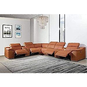 Blackjack Furniture Venice 8 Piece Sectional Sofa with 4-Power Recliners, Features Adjustable Headrest, Lumbar Support, USB and Wireless Charging Station, Extra Large Storage, 2 Consoles, Camel