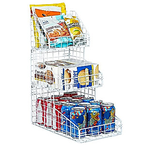 3 Tier Stackable Narrow Wire Basket for Pantry Organization and Storage, Metal Snack Organizer, Multifunctional Storage Basket for Snacks Fruits Vegetables Canned Food Soda Drinks, White