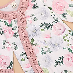 GRNSHTS Newborn Girl Floral Jumpsuit Baby Girl Long Sleeve Ruffle Romper Overall Coming Home Outfits (Pink2, Newborn)