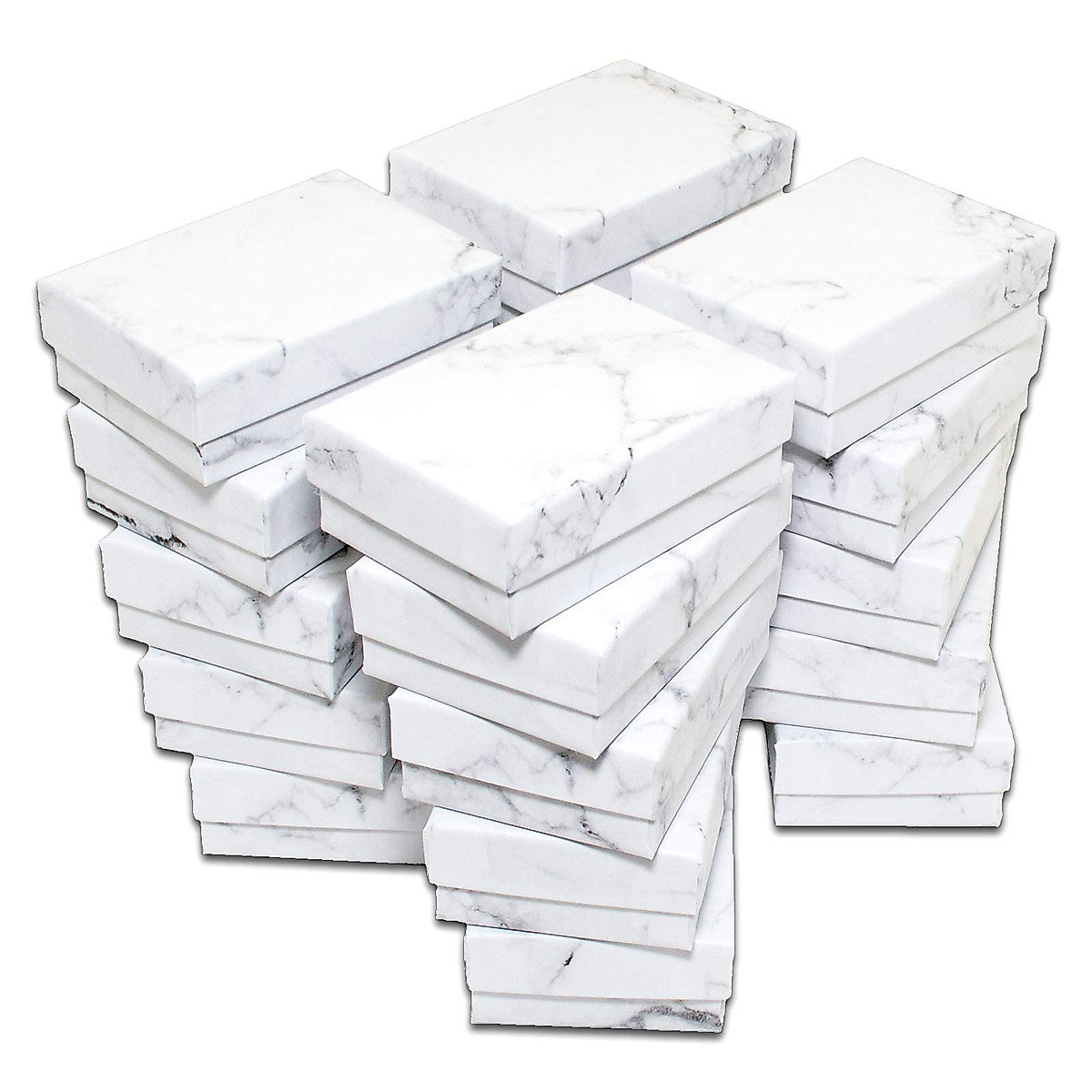 TheDisplayGuys 100-Pack #10 Cotton Filled Cardboard Paper Jewelry Box Gift Case - Marble White (1.9" x 1.3" x 0.7")