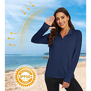 MAGCOMSEN Women's Lightweight Athletic Jacket Zipper Running Shirts Quick Dry Long Sleeve Sun Protection Shirts Navy L