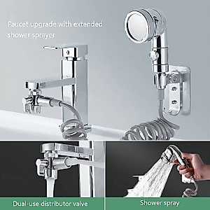 cakuuma Sink Faucet Hose Sprayer Attachment handheld Sink Sprayer with 6 Adapters & ON/Off Extension Salon Shampoo Hose Shower Head for Hair Washing Baby Bath Pet Rinse (4ft, Silver) (XP-HS002)