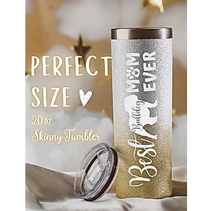 Onebttl English Bulldog Gifts for Women, British Bulldog Lovers, 20 oz Glitter Silver-Gold Insulated Tumbler - Best English Bulldog Mom Ever