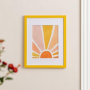 eletecpro 11x14 Picture Frame Made of Solid Wood and HD Glass Colourful Frame Display 8x10 Photo with Mat or 11x14 without Mat Home Decor for Wall and Tabletop Yellow 1 Pack