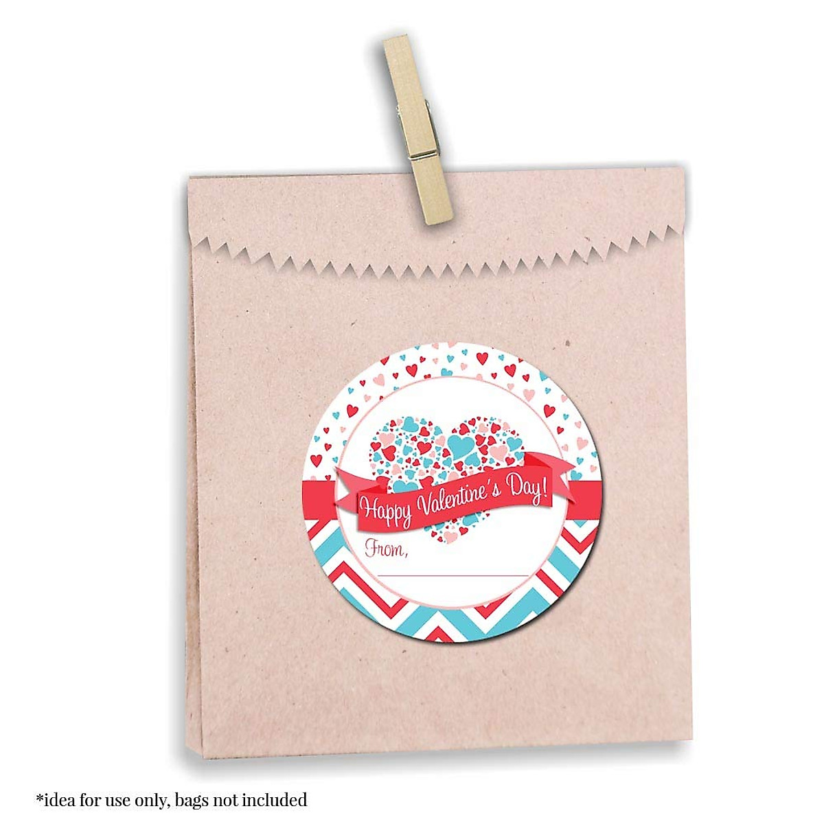 Red and Blue Heart-Themed Valentine Party Favor Sticker Labels, 40 2" Party Circle Stickers by AmandaCreation, Great for Classroom Valentines, Envelope Seals, Gifts & Treats