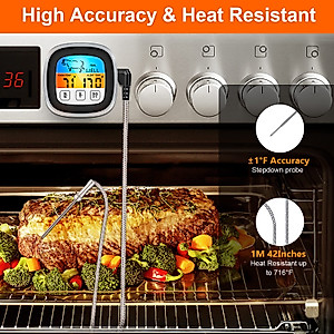 Instant Read Meat Thermometer Digital Thermometer, Professional Kitchen Cooking Thermometer for Grilling, Food Thermometer with Alarm Touch Screen IPX7 Waterproof Probe, Food Grade Material, 1 Pack