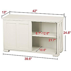 Yaheetech 2pcs Stackable Kitchen Buffet Cabinet Storage Cabinet with Sliding Doors and Adjustable Shelf, Sideboard Console Table Space Saving Kitchen Living Room Dining Room Hallway, Antique White