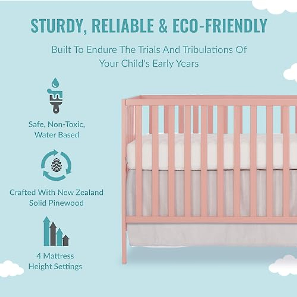 Dream On Me Synergy Convertible Crib and Changer in Dusty Pink with Detachable Changing Table, JPMA Certified, 1” Changing pad
