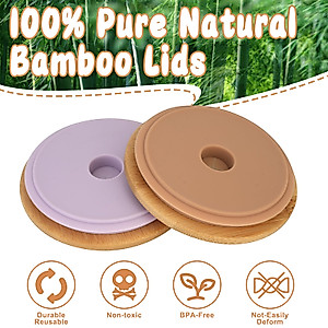Cafezi Bamboo Lids Mason Jar Lids with Stainless Steel Straws,Reusable Lids with Straw Hole,2 Straws and 1 Straw Brush,Bamboo Mason Jar Lids for Wide and Regular Mouth Mason Jar