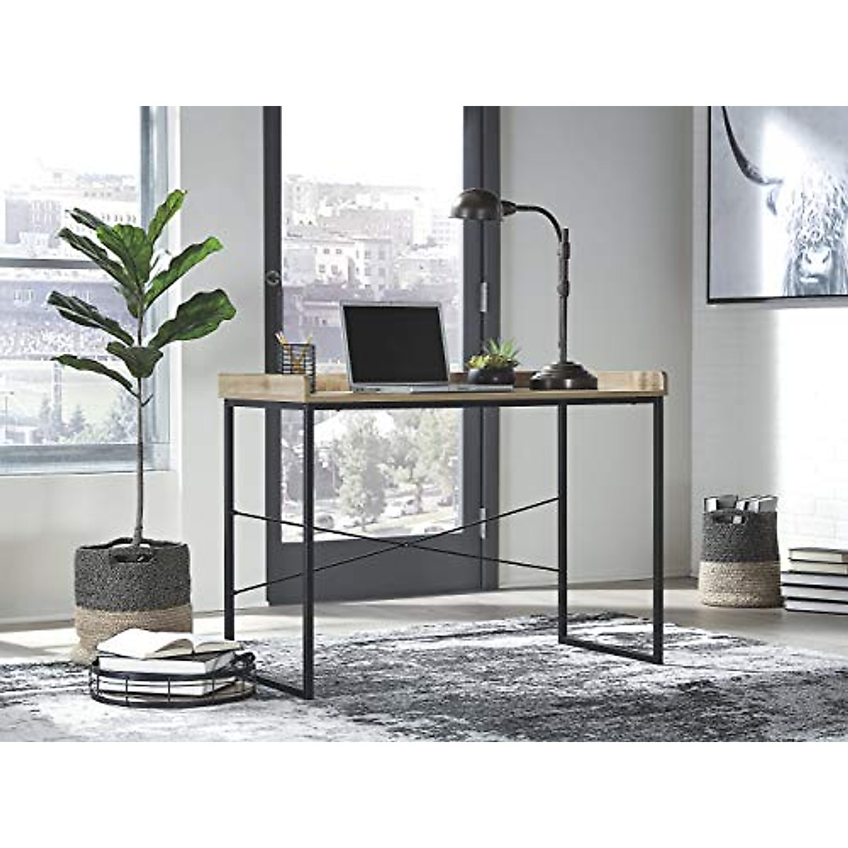 Signature Design by Ashley Gerdanet Casual 43" Sleek Home Office Writing Desk, Beige & Black