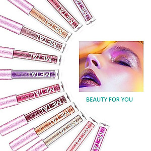 Glitter Shimmer Liquid Lipstick Set 12 Colors Shinning and Long Lasting Waterproof Colourful Lip Gloss Set (12 PCS)