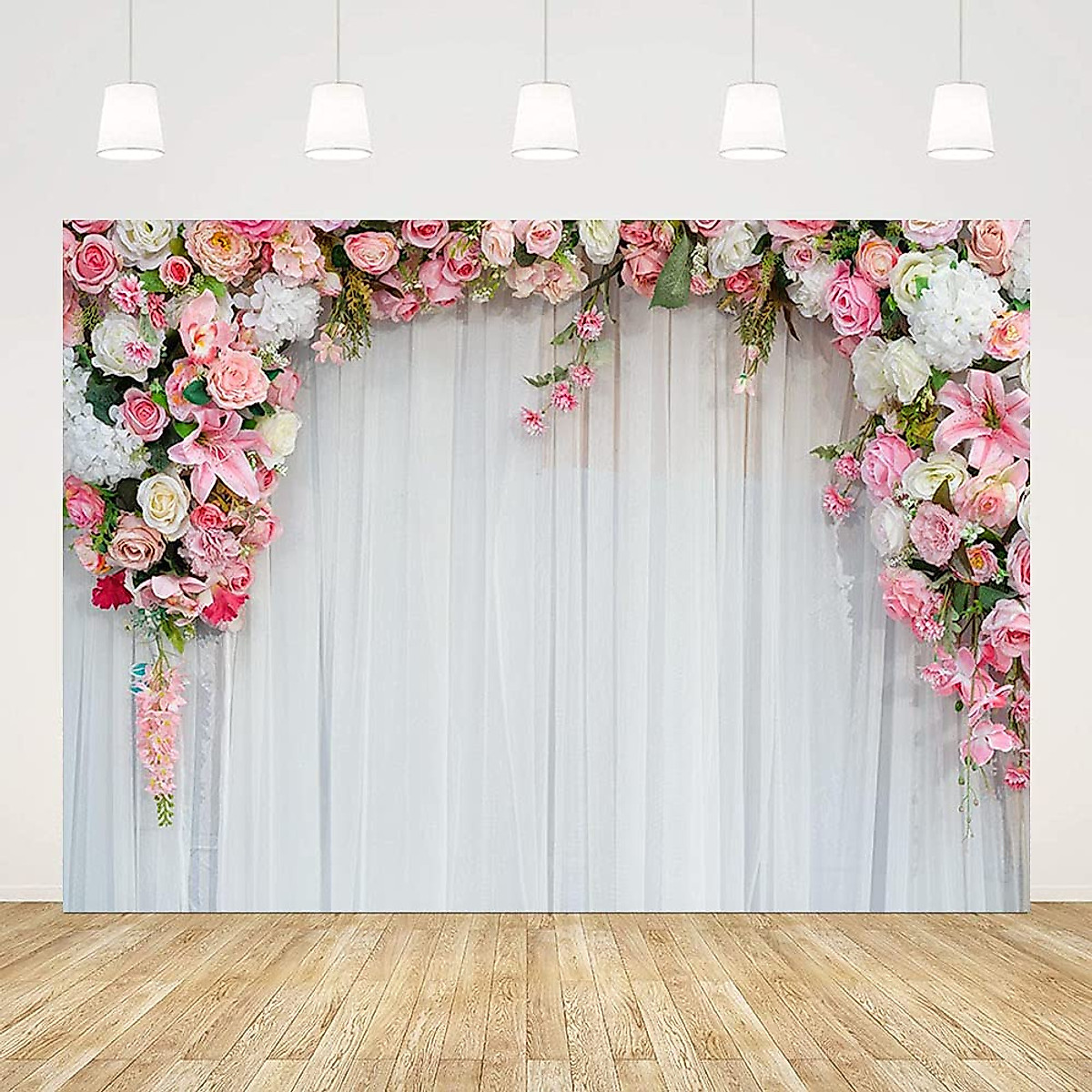 ABLIN 8x6ft Flower Wall Backdrop for Bridal Shower Wedding Pink Flowers Photography Background Happy Birthday Banner Wedding Anniversary Bridal Shower Decorations Photo Shoot Props
