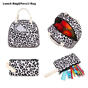 Mimfutu Leopard School Backpack for Teen Girls, 3-in-1 Kids Backpack Bookbag Set School Bags with Lunch Box Pencil Case