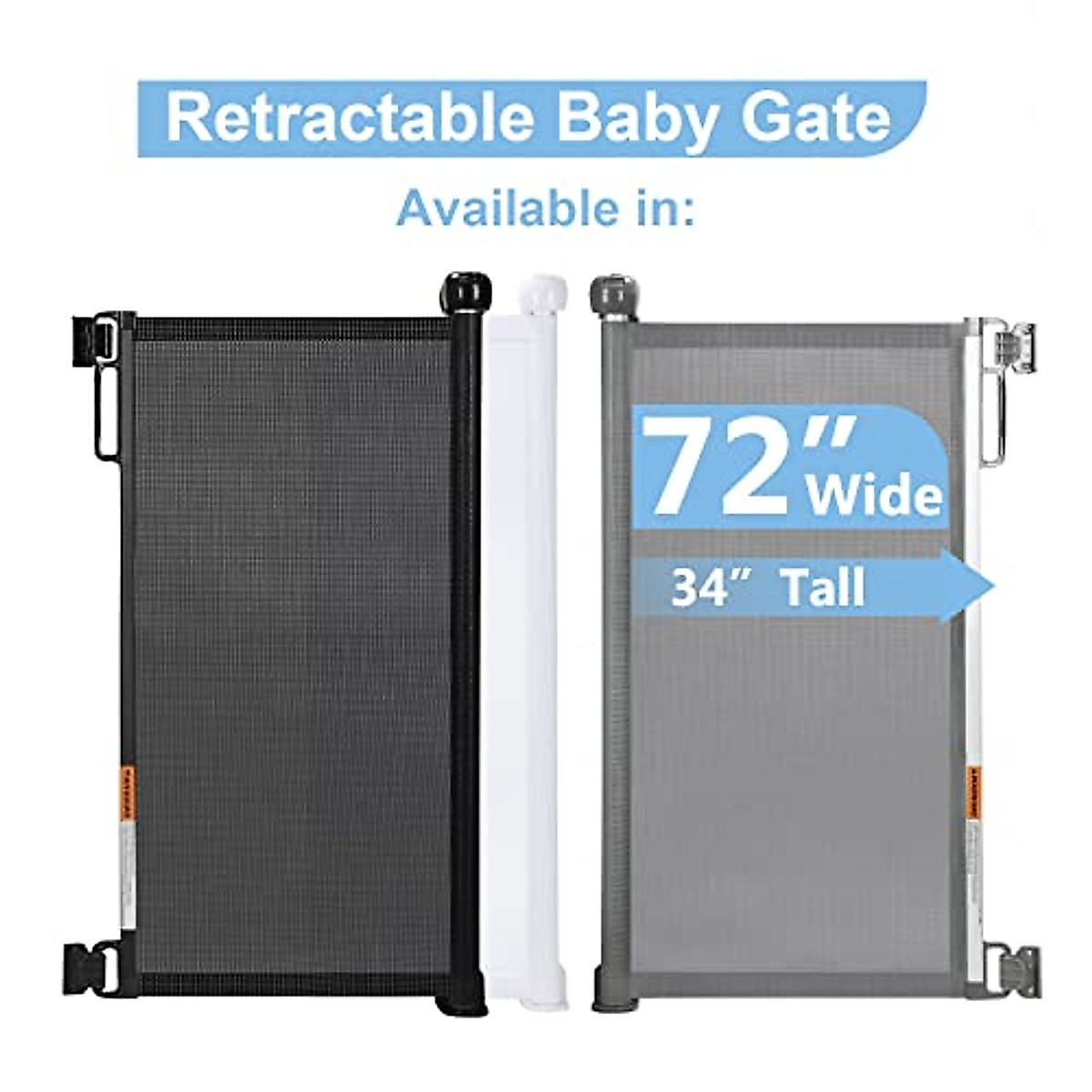 Retractable Baby Gate, PRObebi Retractable Dog Gate for Babies and Pets 34" Tall Extends to 72" Wide, Retractable Mesh Gate for Doorways, Stairs, Hallways, Indoor/Outdoor (Black)