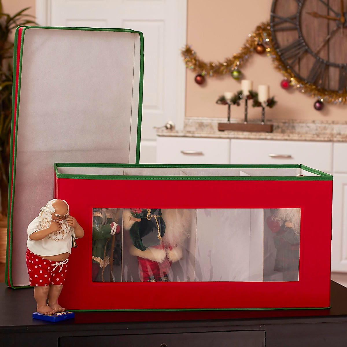 Household Essentials 554RED Holiday Vision Storage Box Chest, 8-Piece Figurine, Red & Green