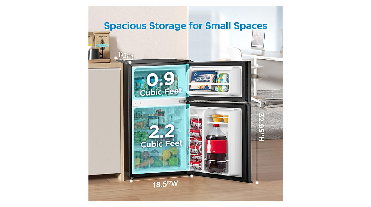 Midea 3.1 Cu Ft Double Door Mini Fridge with Freezer – Compact & Energy ...