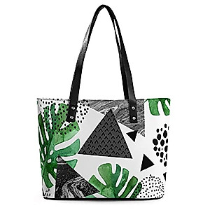 Womens Handbag Tropical Leaves Marble Textures Leather Tote Bag Top Handle Satchel Bags For Lady