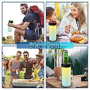 Focily Insulated Can Cooler 24 Oz Double-Walled Stainless Steel Skinny Can Cooler Slim Can Insulator For 24 / 25 Oz Cans Tall Boy & Bomber Bottle (light blue & yellow)