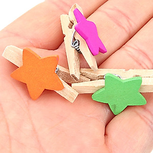 LUOZZY 200 pcs Mini Clothes Pins Wooden Mini Clothes Pins for Photo Colorful Star Shape Clothespins Wall Hanging Photo Clips for Crafts Memo Picture Pegs, 1.18inch