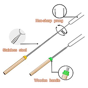 HSHKJ Marshmallow Roasting Stick 8 Packs Smores Skewers for fire Pit Telescoping BBQ Fork with Wooden Handle for Sausage Hot Dog Campfire Camping Stove Grill Kit with Portable Bag,32Inch