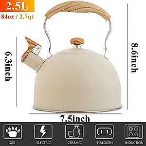 Vilihkc Tea Kettle 2.6 Liter Whistling Tea Kettle, Tea Pots for Stove Top Food Grade Stainless Steel with Wood Pattern Folding Handle, Loud Whistle Kettle for Tea, Coffee, Milk