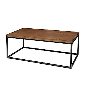 Nathan James Doxa Modern Industrial Coffee Table Wood in with Metal Rectangle Frame, Dark Brown/Black