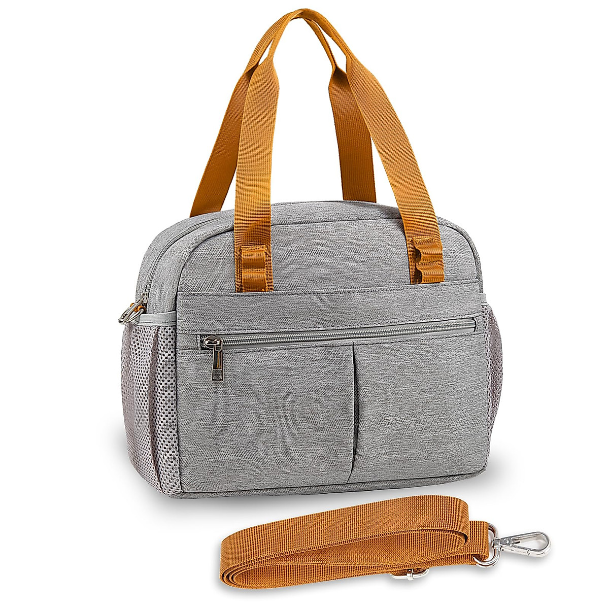 HSHPX Lunch Bag Women Insulated Adult Lunch Box Large Reusable Lunch Tote with Webbing Loop Cute Portable Lunch Cooler with Adjustable Shoulder Strap for Work Office Picnic (Gray)