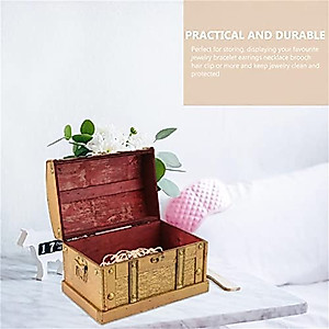 LDCHNH Retro Wooden Pirate Treasure Chest Box Storage Organizer Trinket Keepsake Treasure Case Decor Without Lock