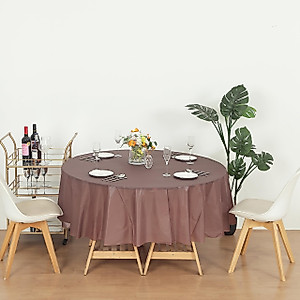 Evershine 12-Pack Heavy Duty Brown Round 84" Plastic Table Covers Tablecloth (Reusable) (Round 84", Brown)