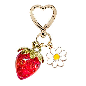 Agromusk Cute Strawberry Keychain,Bag Charms,Kawaii Heart Flower Daisy Key chains Accessories Decor for Girls Purse Gift (Red)