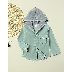 bilison Kids Toddler Boy Clothes Long Sleeve Corduroy Lapel Button Down Shirt Top Little Boys Shirts Light Green