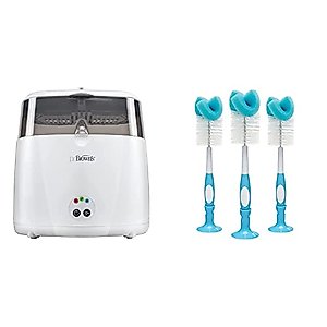 Dr. Brown's Deluxe Bottle Sterilizer and Baby Bottle Cleaning Brush with Sponge and Scrubber Bundle