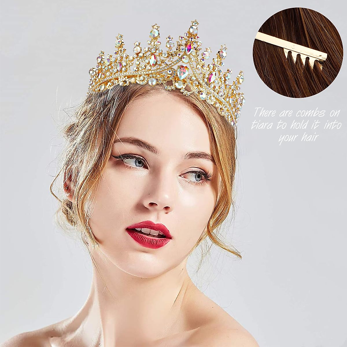 TOBATOBA Rhinestone Gold Crown for Women Gold Tiara Birthday Queen Crown Wedding Tiara for Women Crystal Tiaras and Crowns Royal Princess Quinceanera Headpiece for Prom Pageant Bride Halloween Cosplay