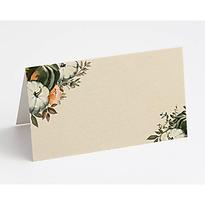 Desert Mercantile Fall Harvest Pumpkin Place Cards - 25 pack – Tented Tabler Cards for Thanksgiving Table Decor, Autumn Weddings, Holiday Buffets, Dinner Parties, or Place Settings. 2"x3.5" (folded).