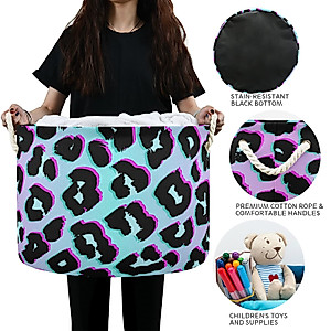 ALAZA Rainbow Leopard Prints Cheetah Animal Storage Basket Gift Baskets Large Collapsible Laundry Hamper with Handle, 20x20x14 in