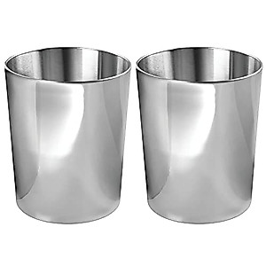 mDesign Round Metal Small 1.7 Gallon Recycle Trash Can Wastebasket, Garbage Container Bin for Bathrooms, Kitchen, Bedroom, Home Office - Durable Stainless Steel - Mirri Collection - 2 Pack - Polished