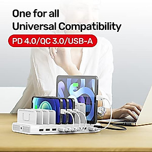 USB C PD 60W Charging Station with QC 3.0, Unitek 160W 10-Port USB Quick Charger Dock, Power Delivery Compatible with Laptop MacBook, Pixel, Upgraded Dividers