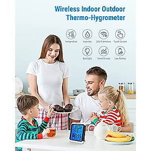 ThermoPro TP65 Indoor Outdoor Thermometer Digital Wireless Hygrometer Temperature Humidity Monitor with Jumbo Touchscreen and Backlight Humidity Gauge,LCD