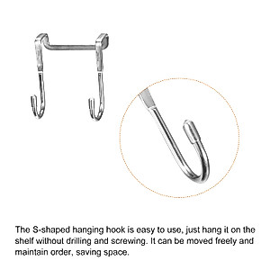 HARFINGTON Over Cabinet Drawer Hooks, 2 Pack S-Shape Extended Stainless Steel Double Hanging Hooks for Bathroom Kitchen Door, Silver Tone