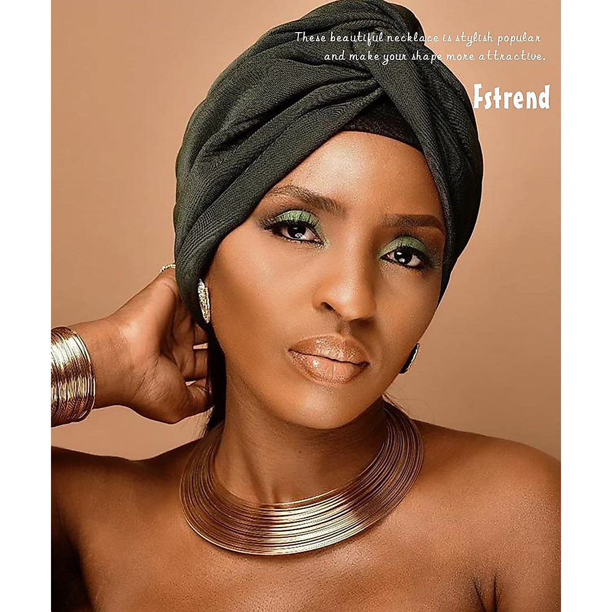 Fstrend Statement Choker Bracelet Earrings Set Gold Plated African Bib Chunky Necklace Costume Party Jewelry Accessories for Women (Silver)